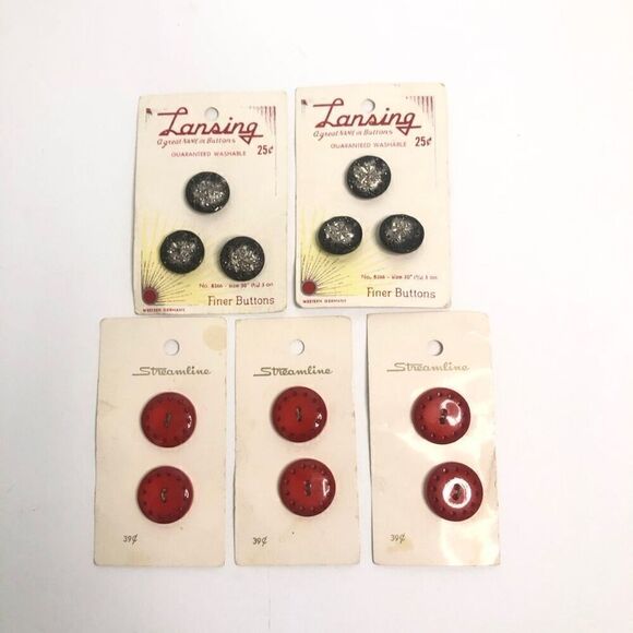 No Brand | Office | Vintage Buttons On Cardboard Red Black Silver 2 ...
